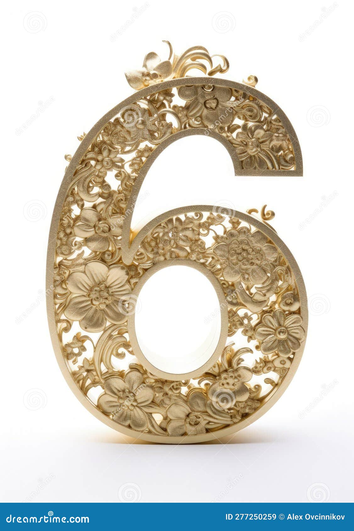 Intricate Gold Number 6 on White Background for Elegant Designs. Stock ...