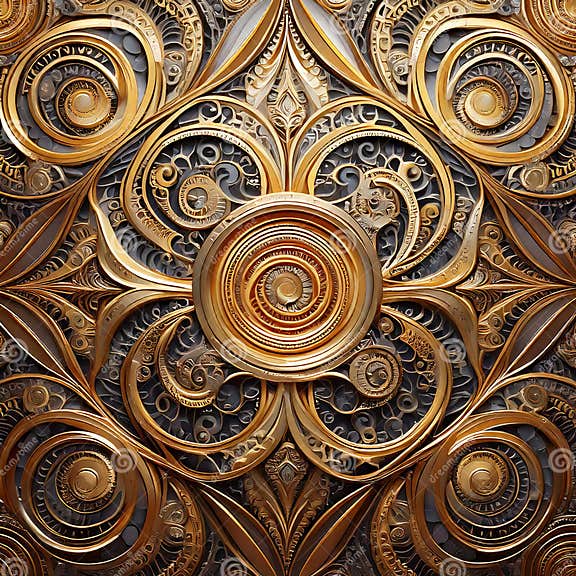 Intricate Gold and Silver Pattern with Spirals and Circles, Creating ...