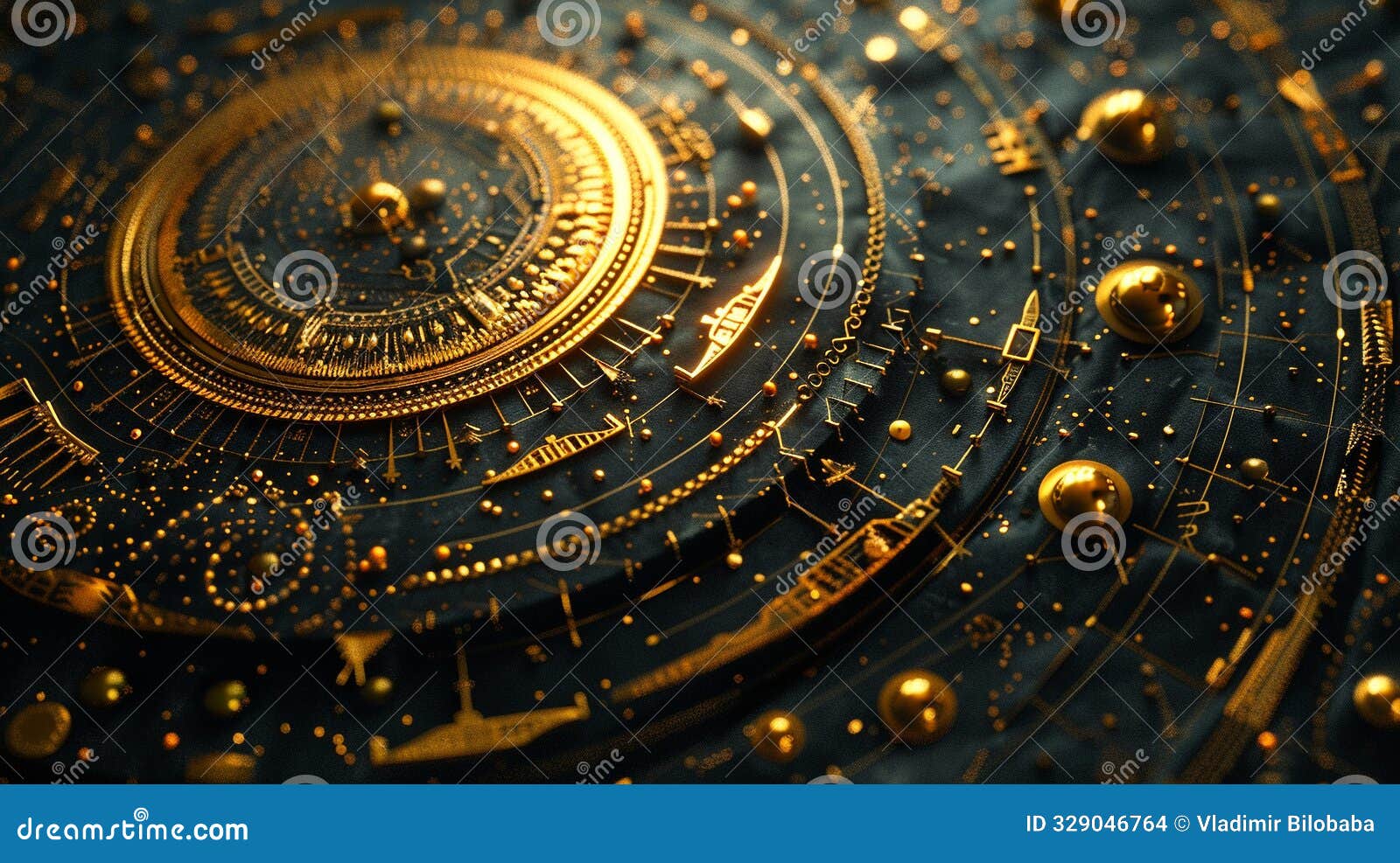 Intricate Golden Astrological Chart with Celestial Details and Deep ...