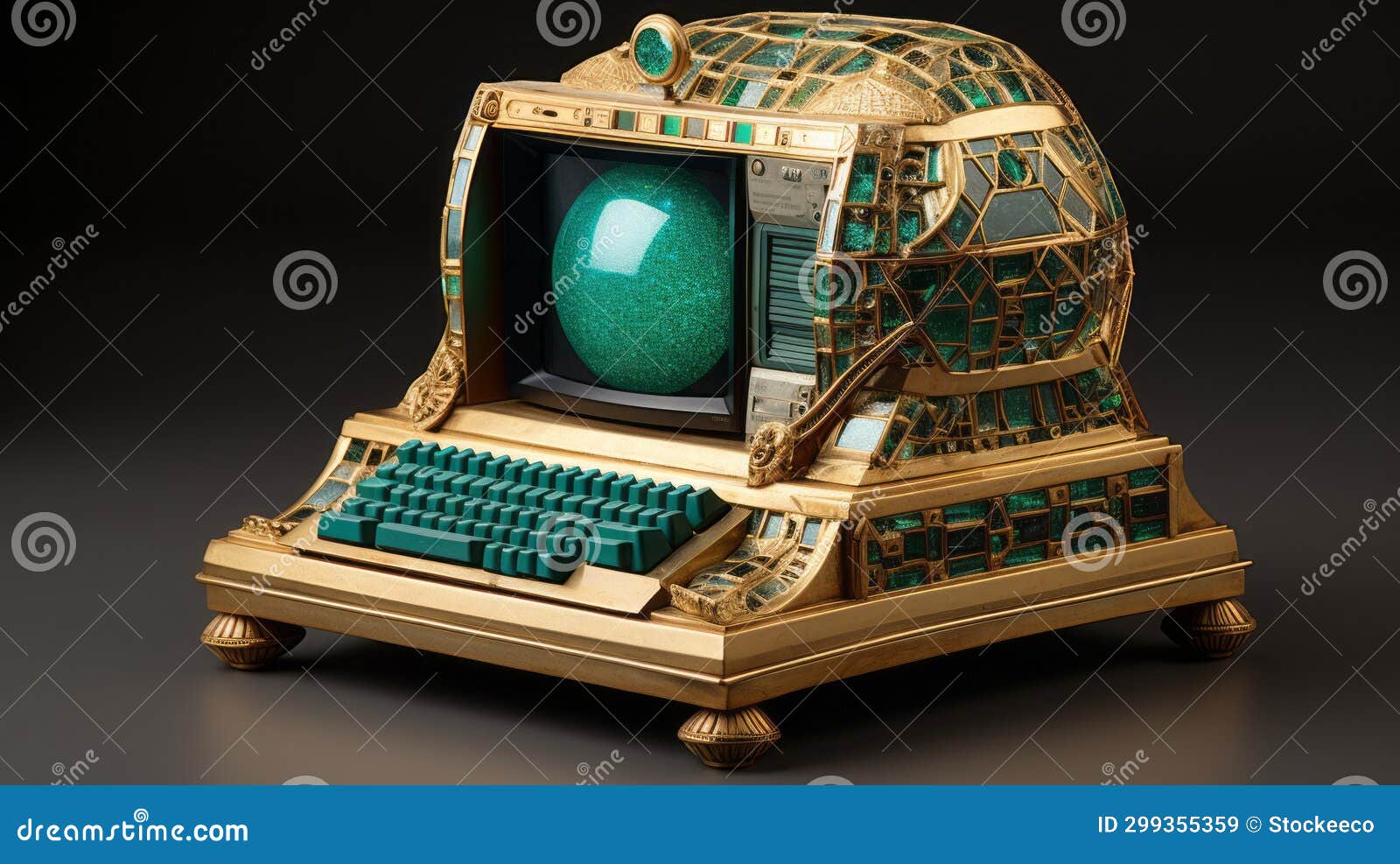 Intricate Golden Computer with Whimsical Green Screen Stock ...