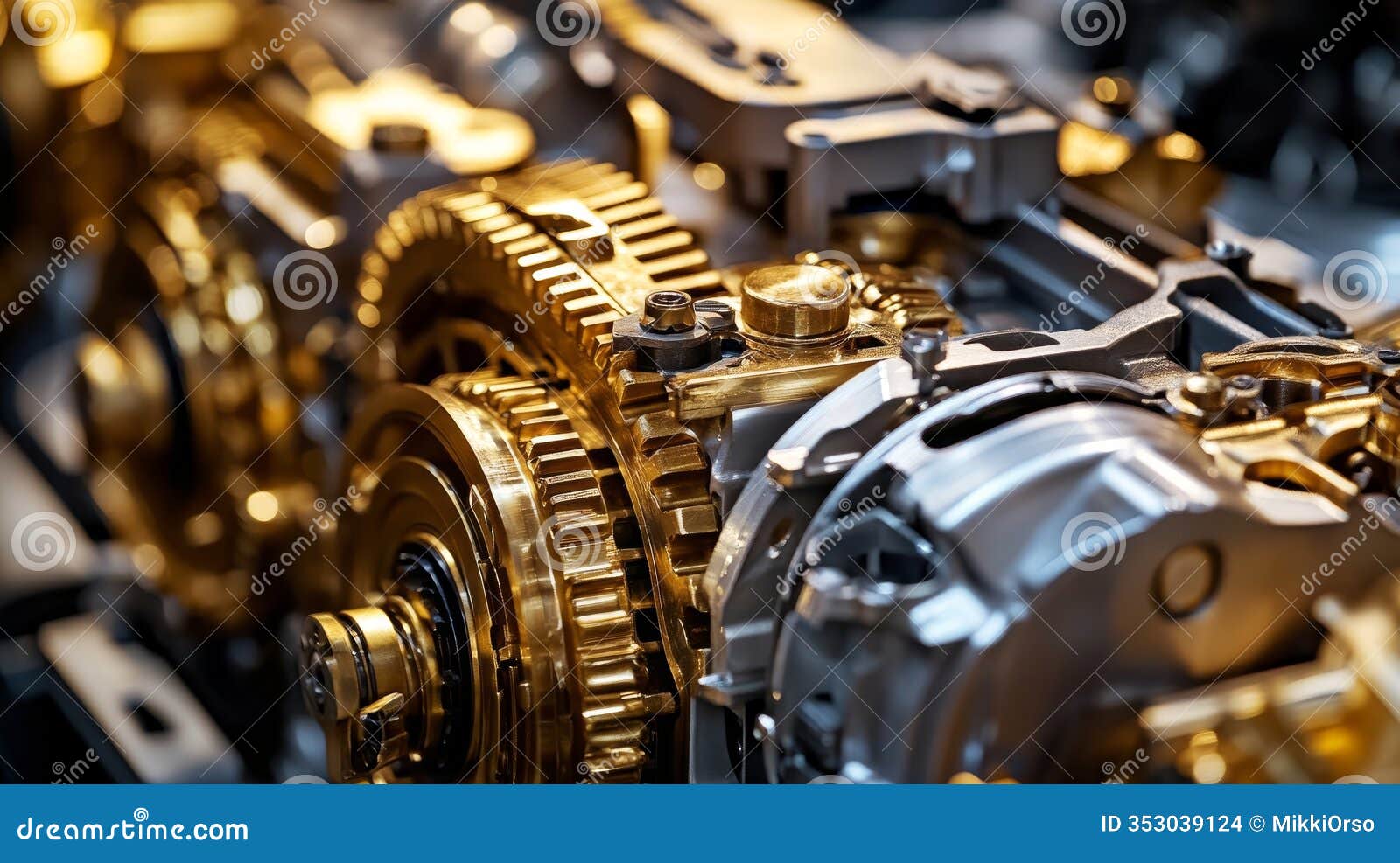 Intricate Golden Gears and Cogs Showcasing the Complexity of Automotive ...