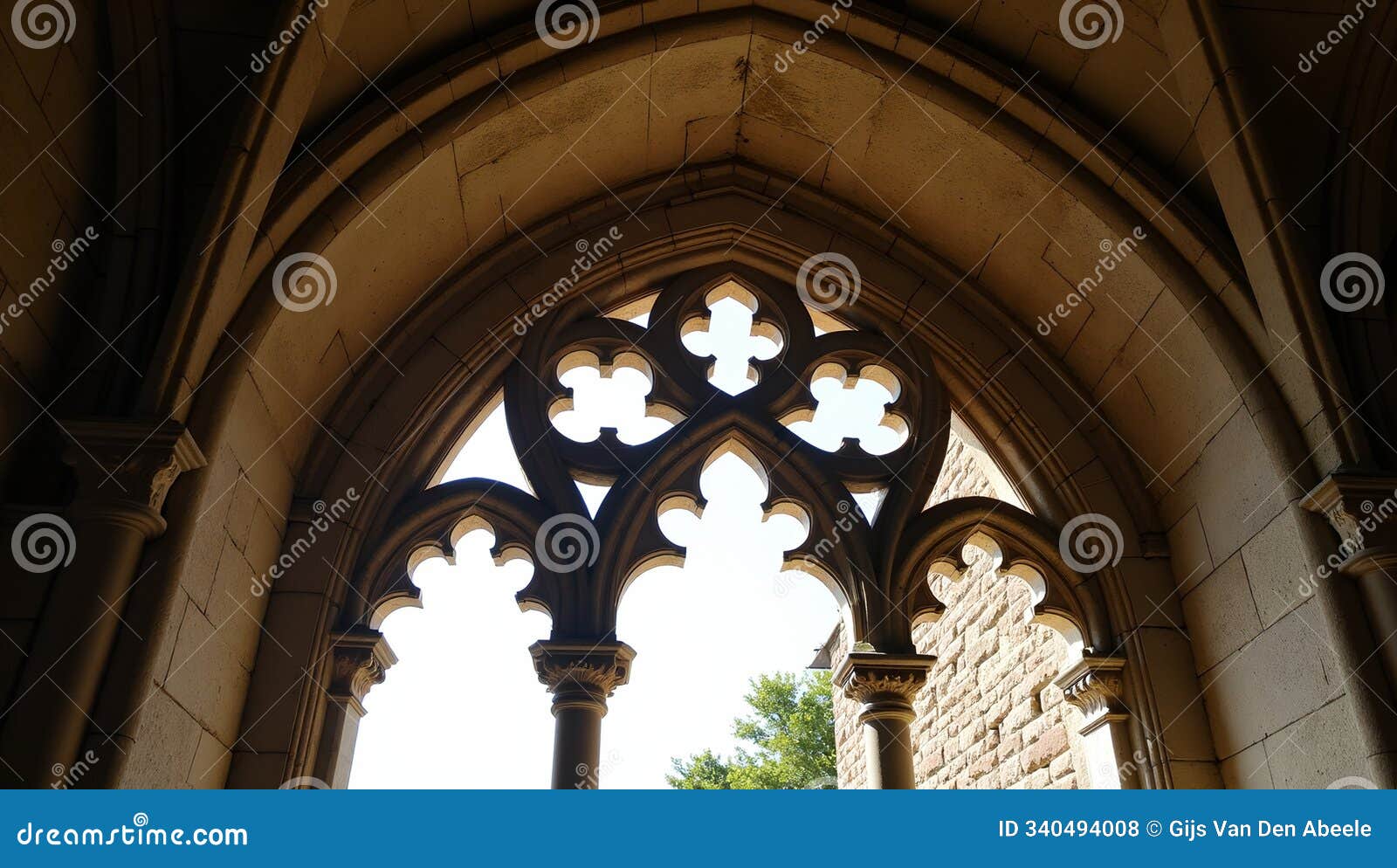 Intricate Gothic Archway with Aged Stone Carvings Stock Illustration ...