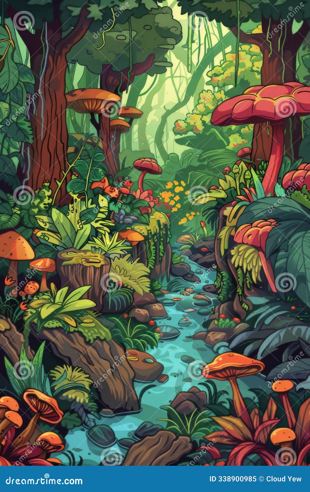 Intricate Hand-drawn Cartoon Background with Realistic Features. Stock ...