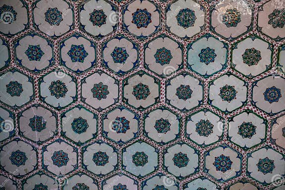 Intricate Hexagonal Tile Pattern Decorating a Ceiling Stock Photo ...