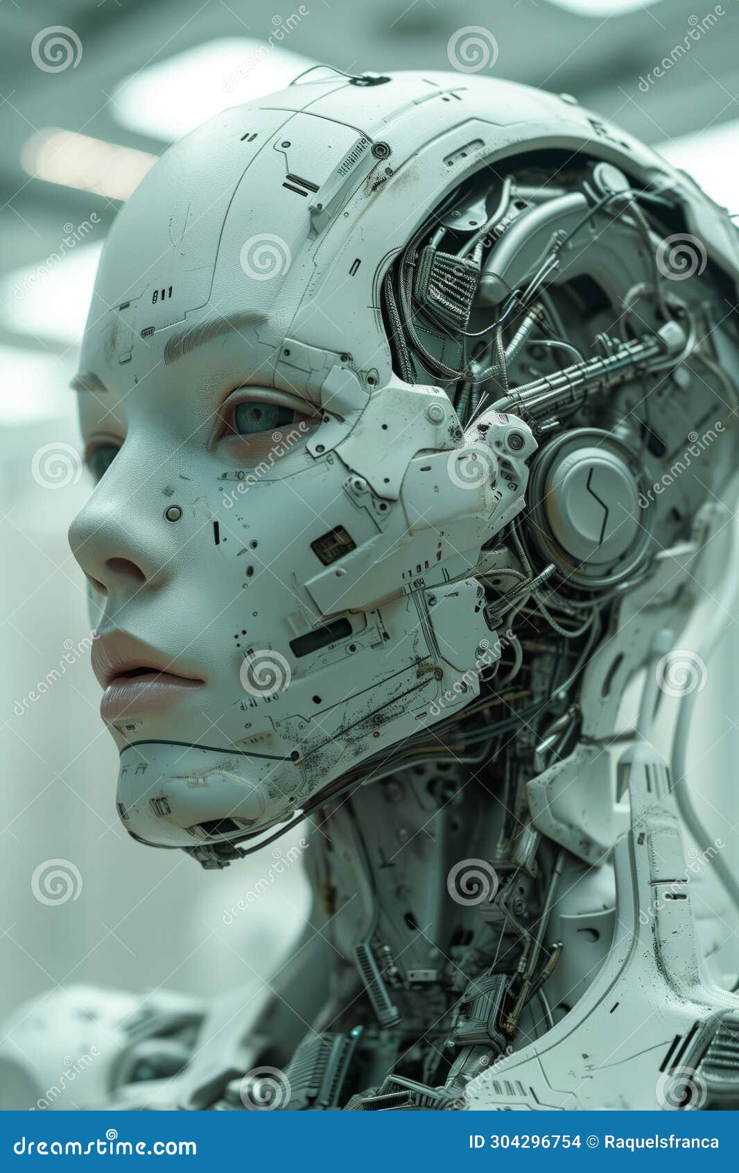 Intricate Humanoid Robot Head Showcasing Advanced Technology in a ...