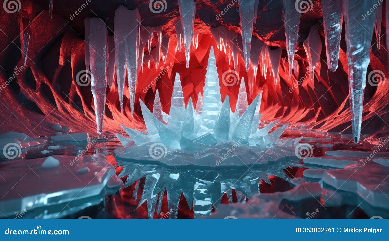 Intricate Ice Formations in a Glowing Cave Cavity during Twilight Stock ...