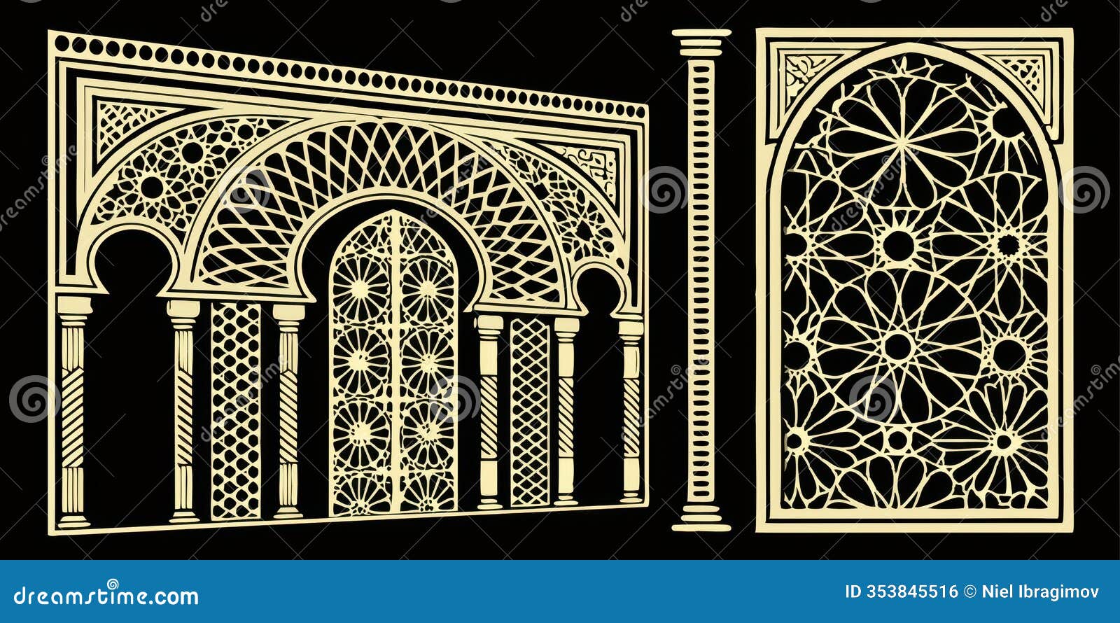 Intricate Islamic Geometric Architecture Design with Arch and Window ...