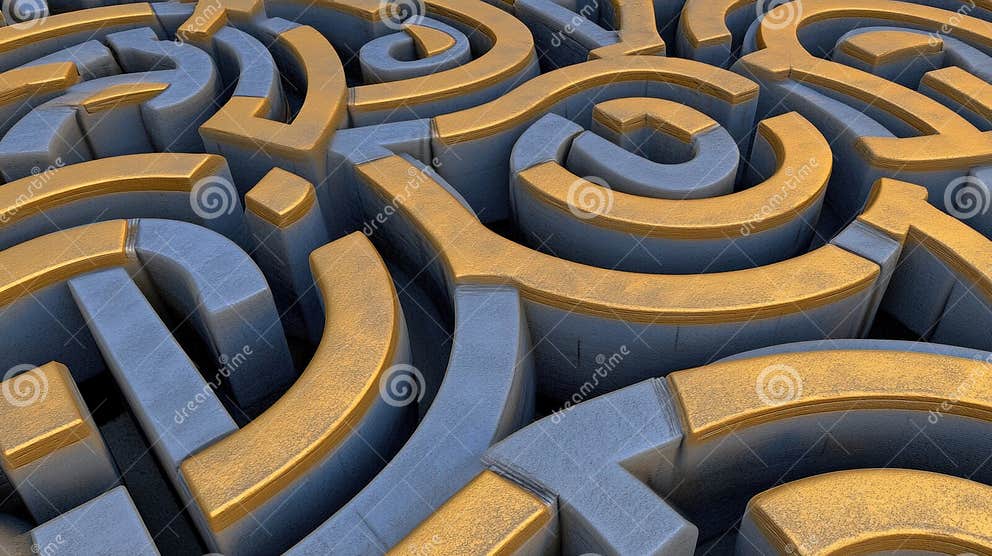 Intricate Maze with Gold and Blue Patterns Creates a Mesmerizing Visual ...