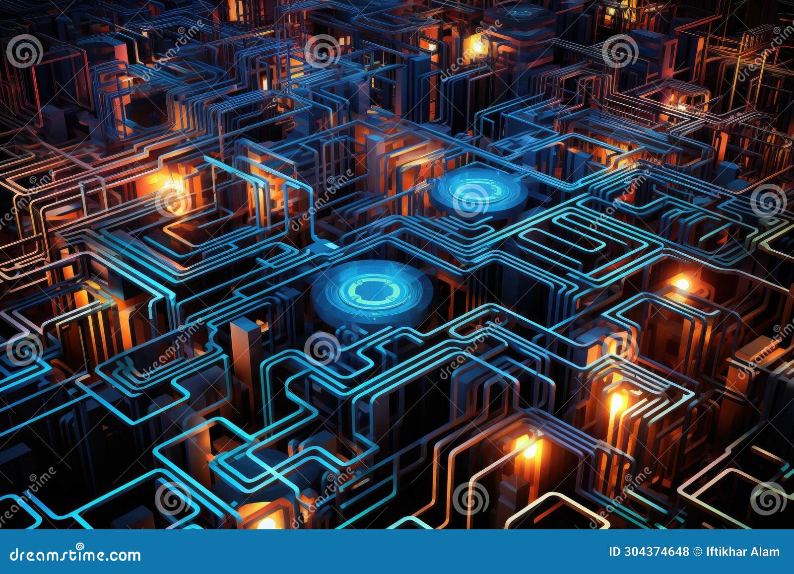 An Intricate Maze with Vibrant Glowing Lights at Its Core, Creating a ...