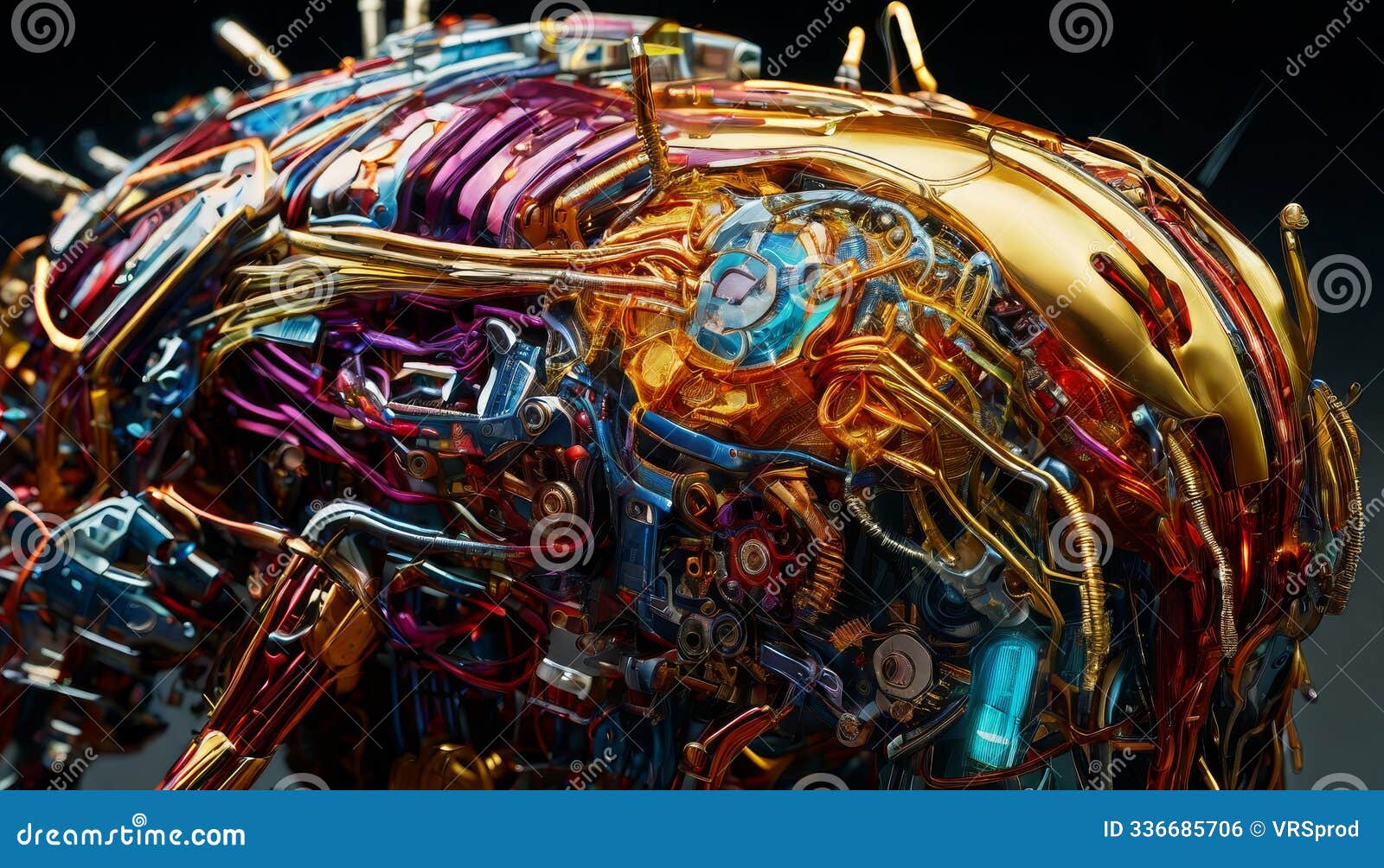 Intricate Mechanical Structure of a Colorful Robotic Creature Stock ...