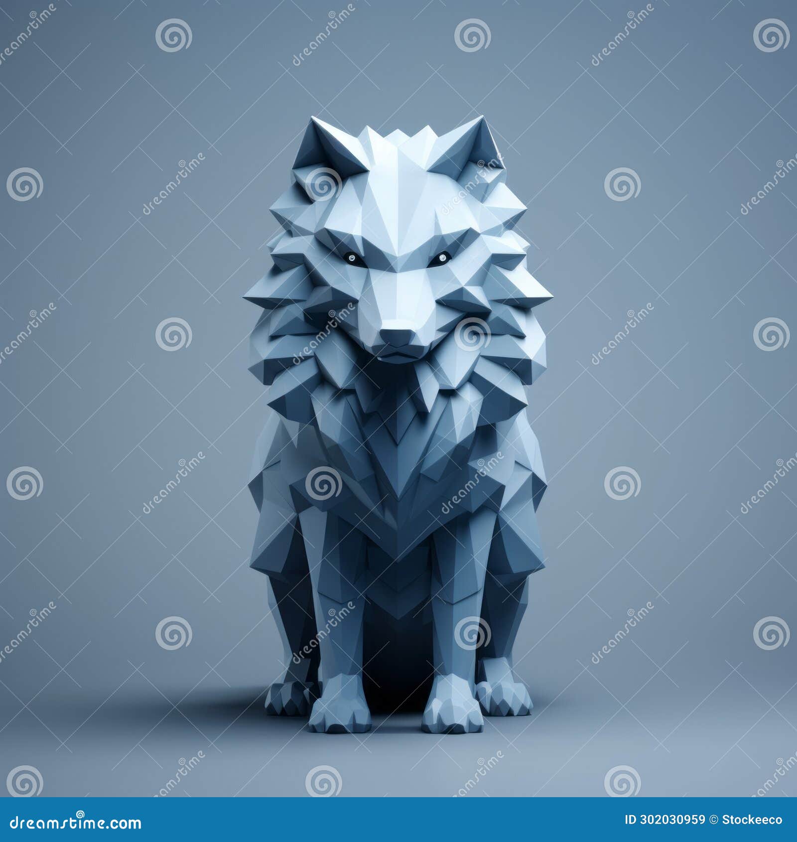 Intricate Minimalism: Blue 3d Polygonal Wolf on Gray Background Stock ...