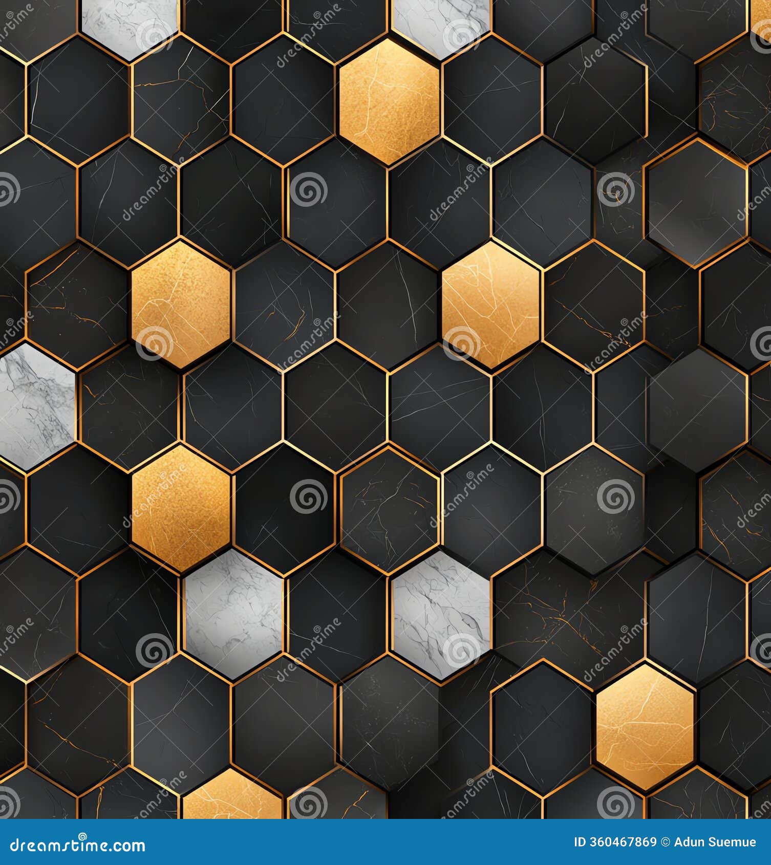 An Intricate and Modern Hexagonal Tile Pattern Featuring Black and Gold ...