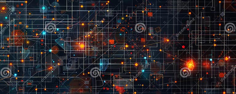 An Intricate Modern Tech Illustration Featuring a Square Grid ...