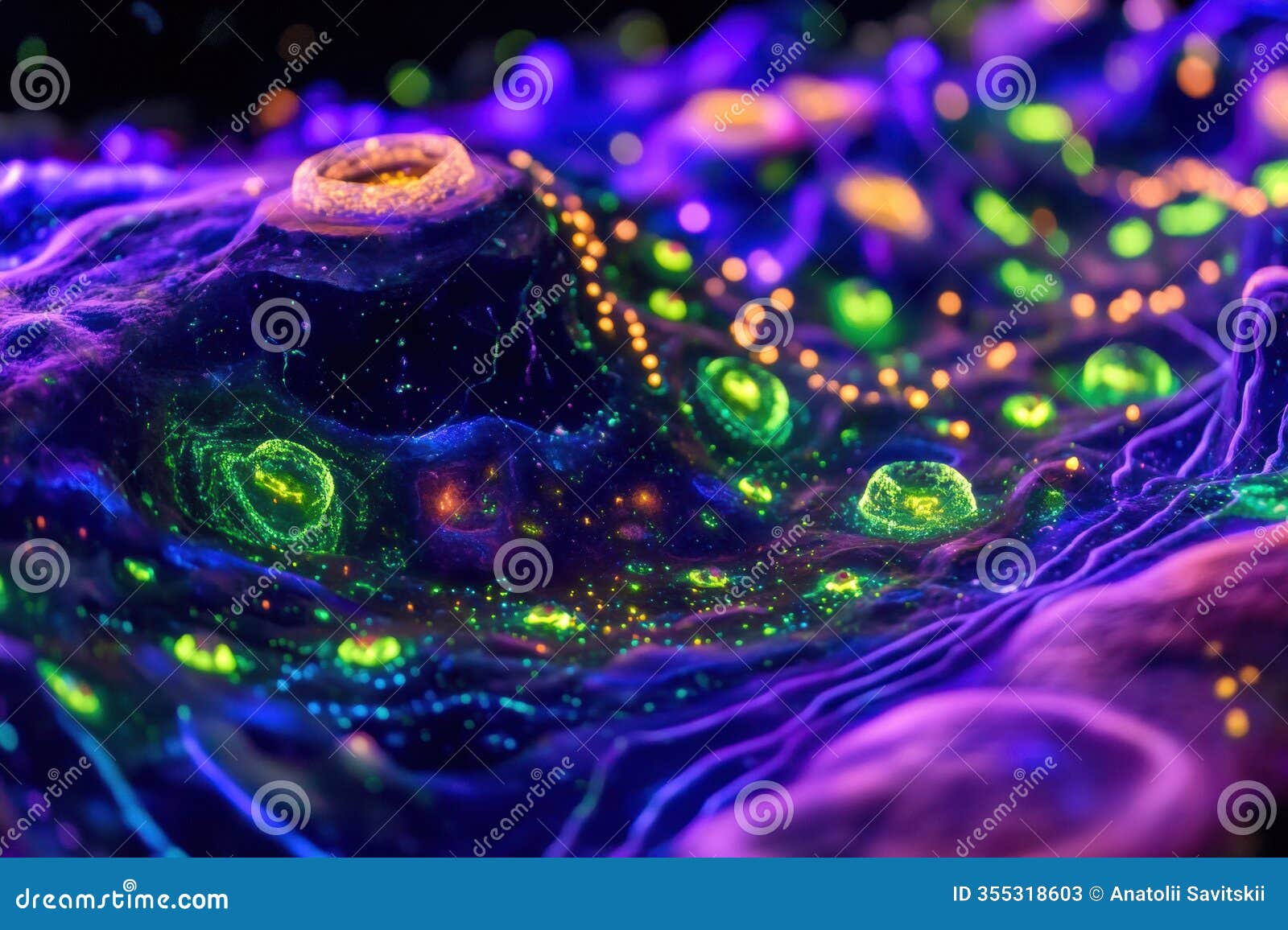 Close Up View of Molecular Interactions with Colorful Microbes in a ...
