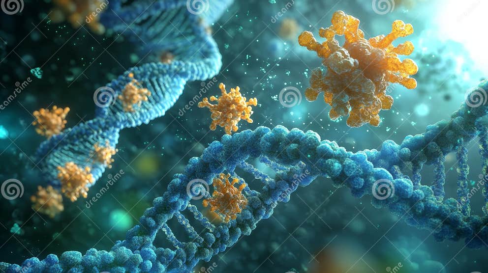 Intricate Molecular Structures Showcasing DNA Strands and Virus ...