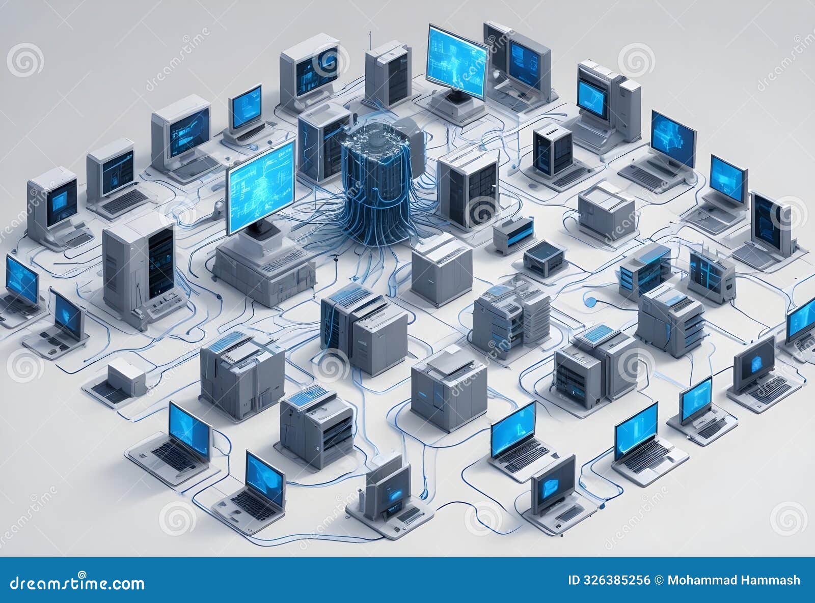 An Intricate Network of Computers, Laptops, and Servers Connected by ...