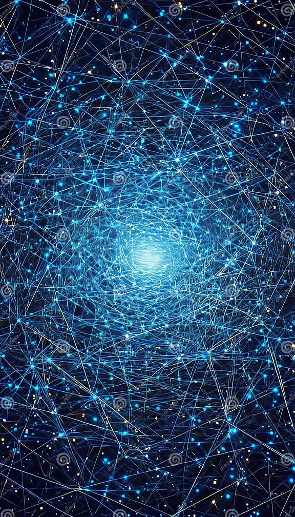 Intricate Network of Connected Blue Dots and Lines on a Deep Blue ...