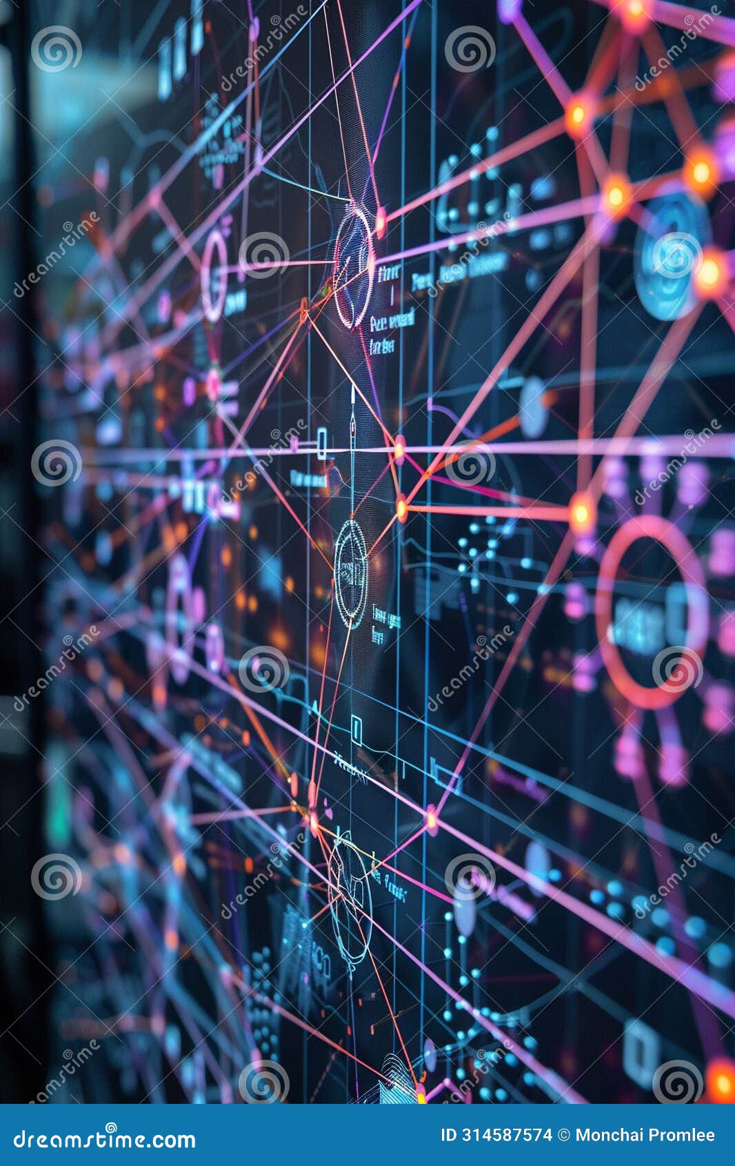 An Intricate Network Diagram on a Large Monitor, Displaying Nodes ...