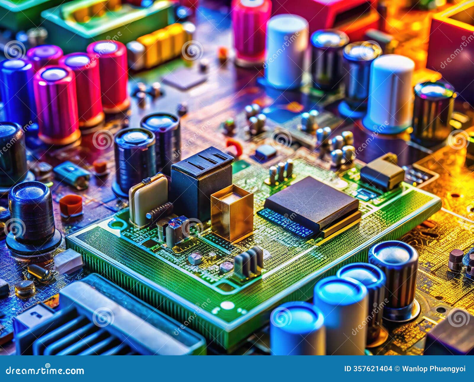 Intricate Network of Electronic Components a Macro Aerial View of a ...