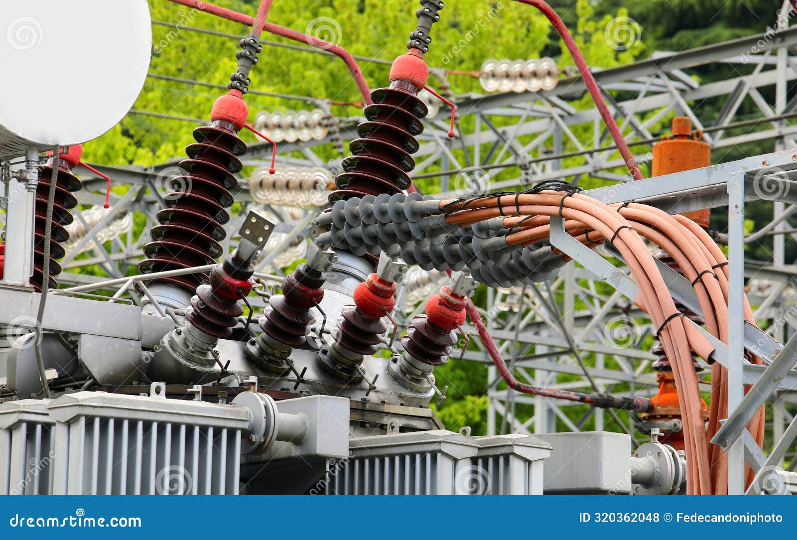 Network Of High-voltage Cables And Connectors Intertwining With A ...