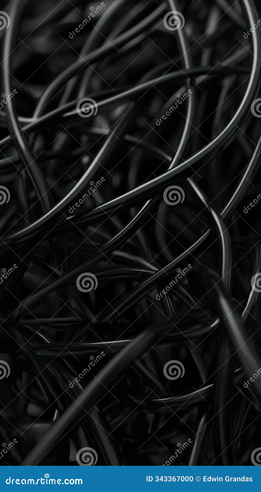An Intricate Network of Intertwined Black Cables on a Dark Background ...