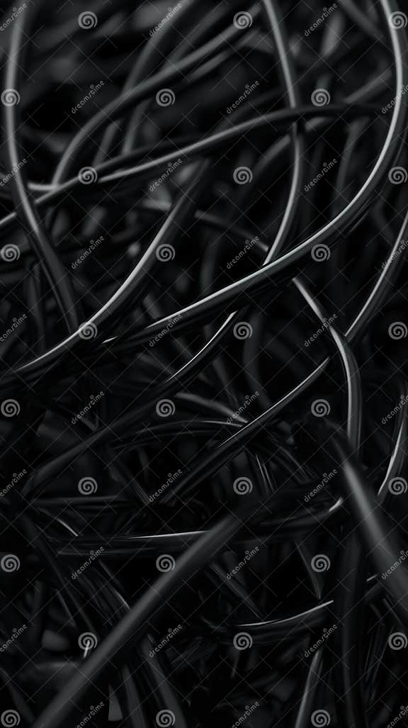 An Intricate Network of Intertwined Black Cables on a Dark Background ...