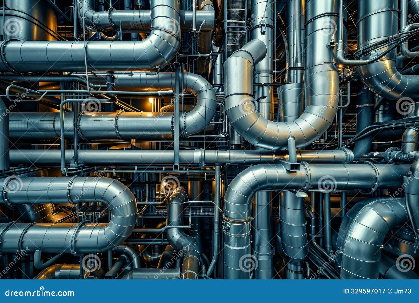 Complex Web of Industrial Pipes and Metal Structures Stock Illustration ...