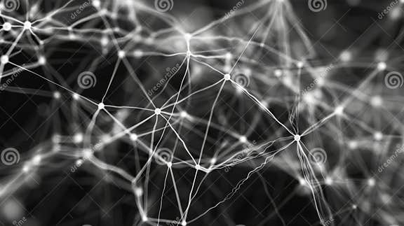 Intricate Neural Network Visualization in Black and White Stock Image ...