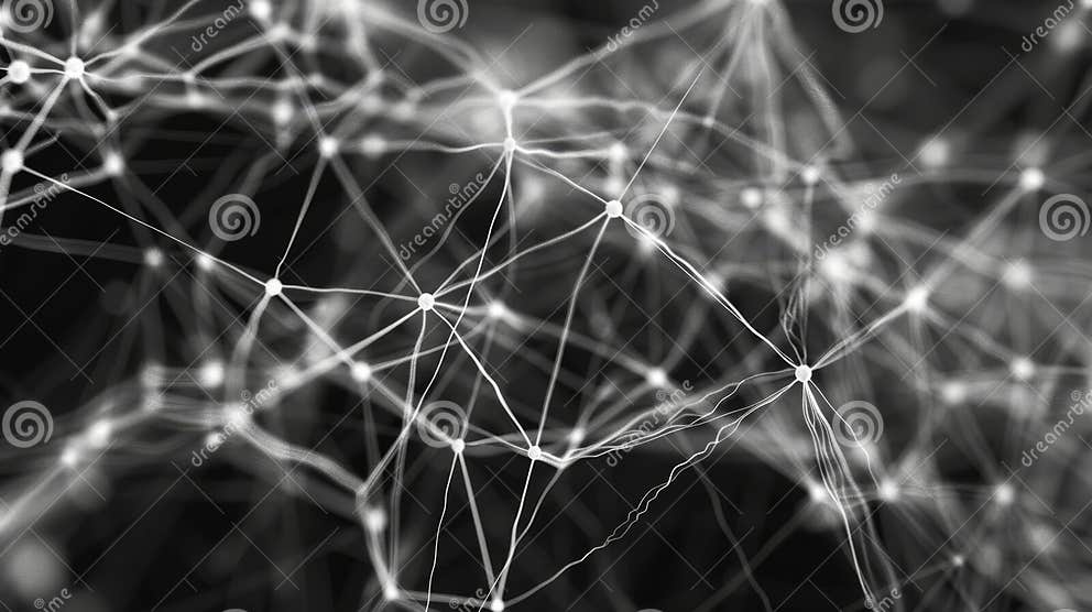 Intricate Neural Network Visualization in Black and White Stock Image ...