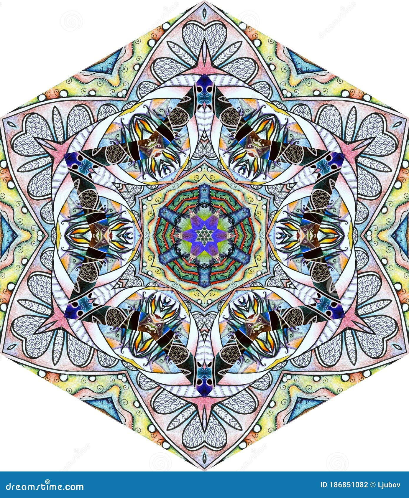 Intricate Ornament with Floral and Star Motifs. Hexagonal Ceramic Tile ...