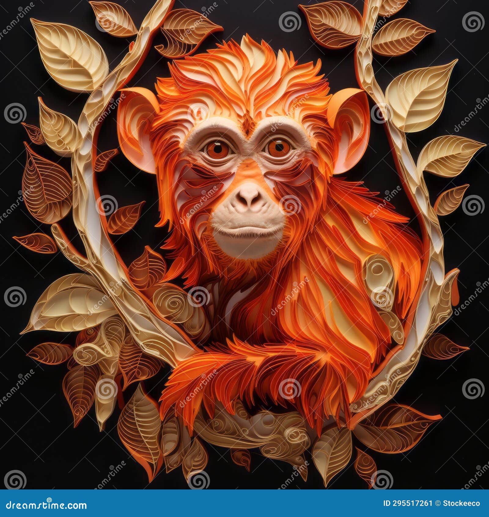 Intricate Paper Art: the Mange Monkey 3d in Orange and Amber Stock Illustration - Illustration ...