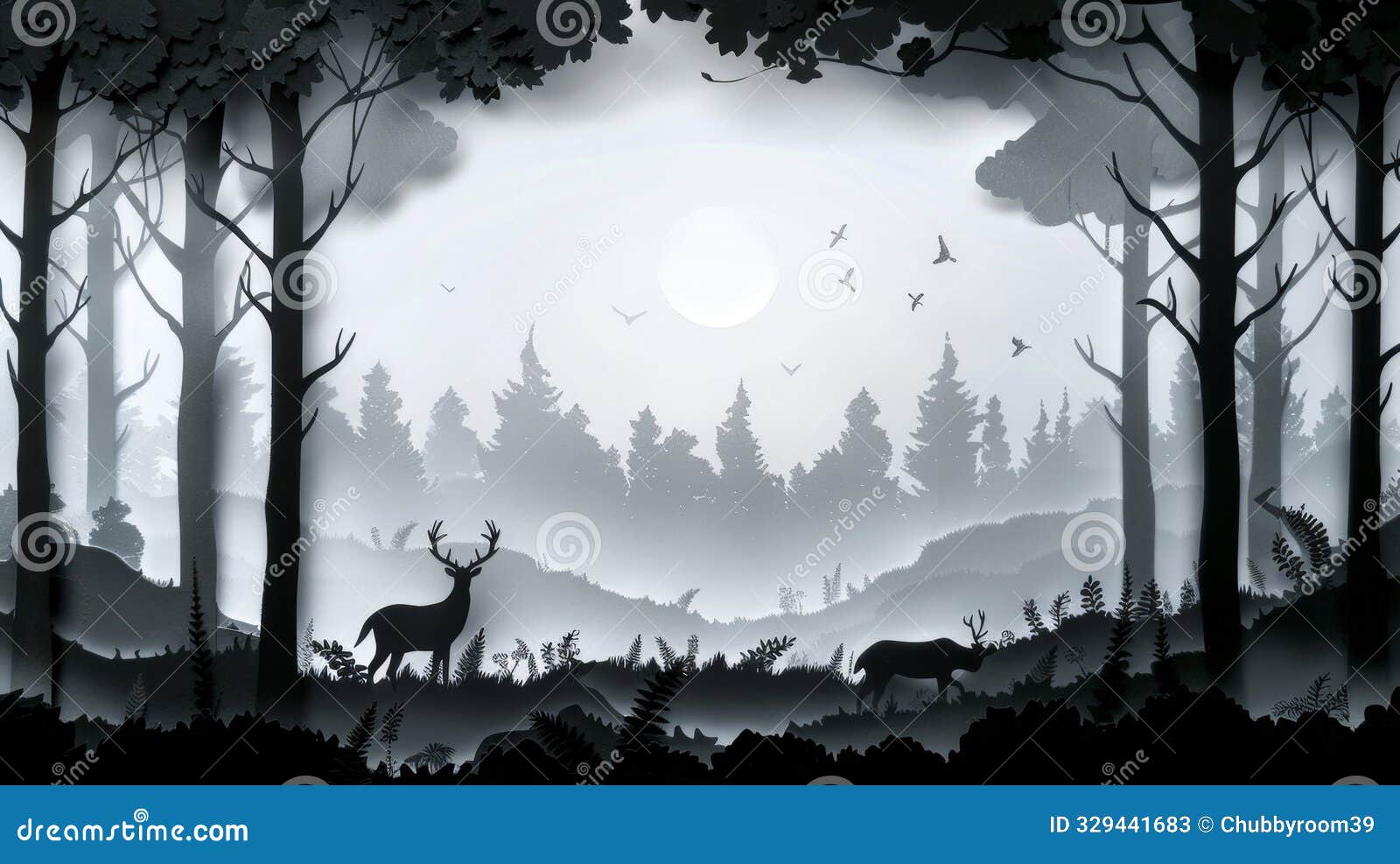 Intricate Paper Forest Scene with Trees and Animals in Layered Cut-outs ...