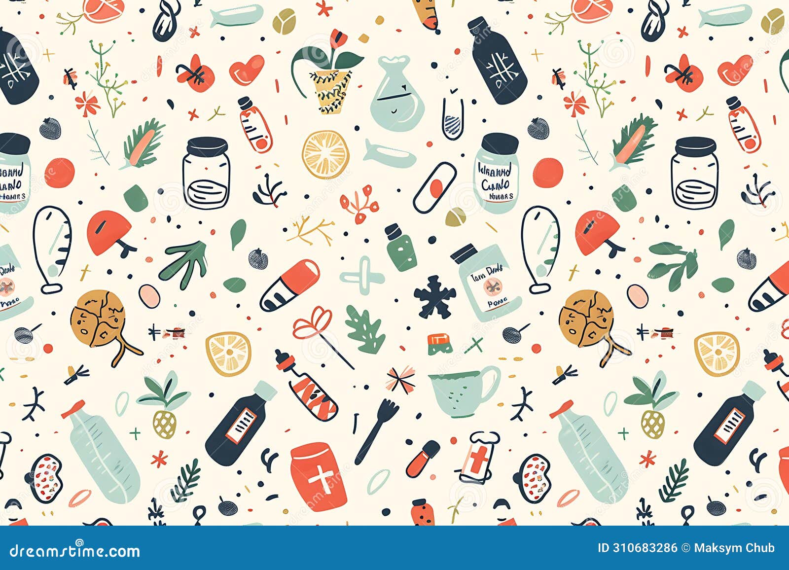 A Seamless Pattern with a Lot of Different Objects on a White ...