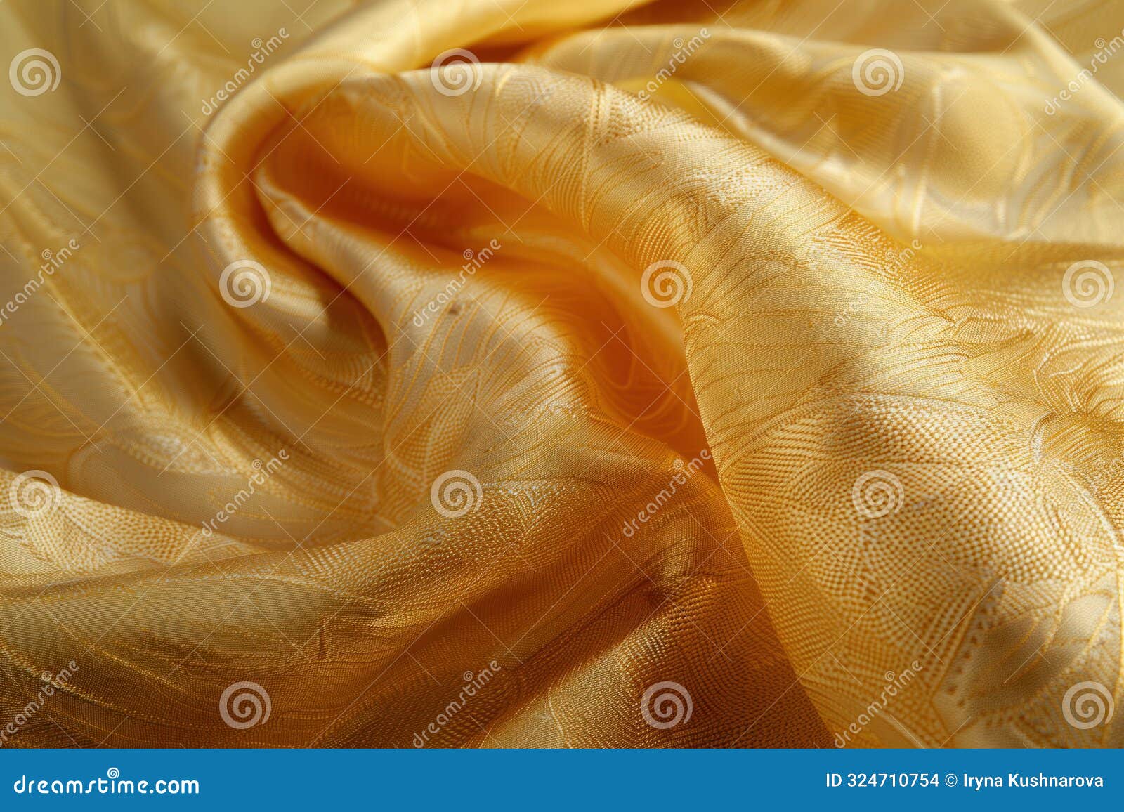 Golden Brocade Fabric Texture Close-up Shot. Intricate Pattern and ...