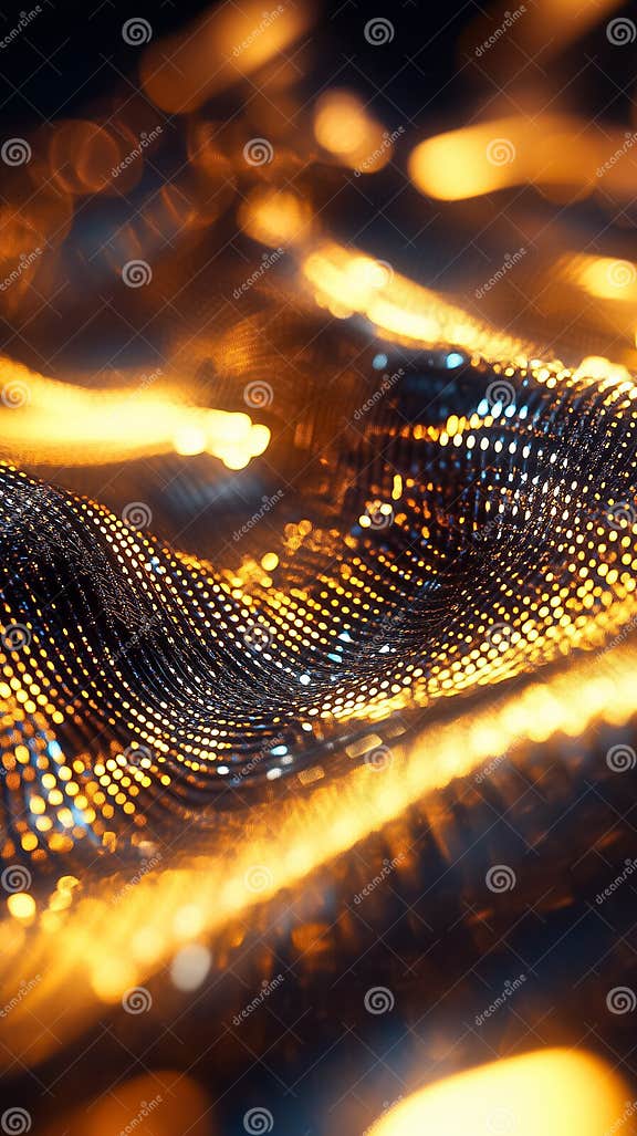 Intricate Patterns of Golden and Blue Fabric Create a Captivating Visual Effect Under Gentle ...