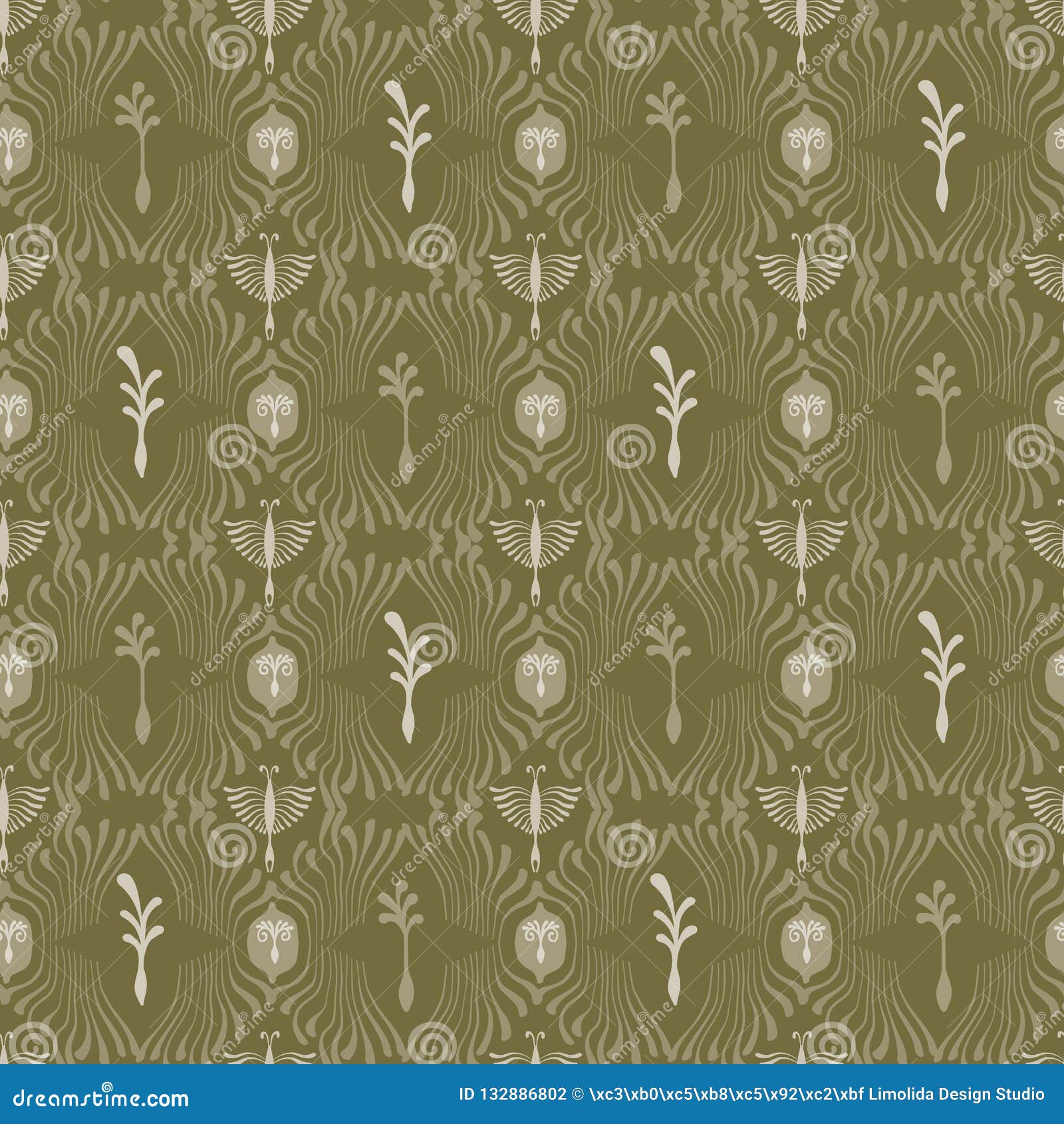 Intricate Plant Damask Arabesque Seamless Vector Pattern, Hand Drawn ...