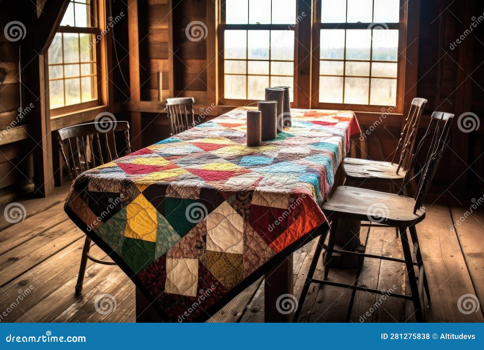 Intricate Quilt Patterns Displayed on a Rustic Table Stock Photo ...