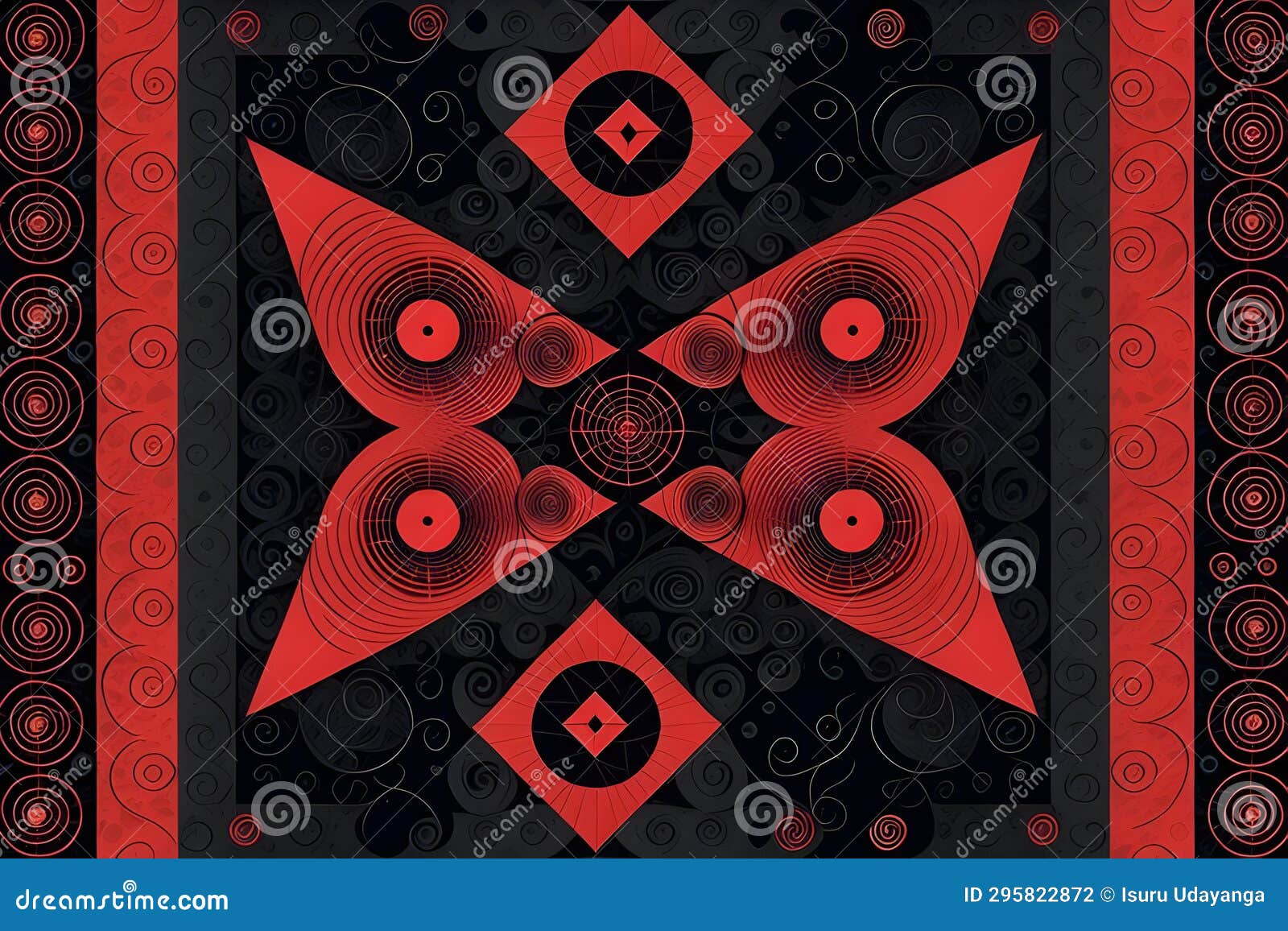 Intricate Red and Black Geometric Patterns Batik Art Stock Illustration ...