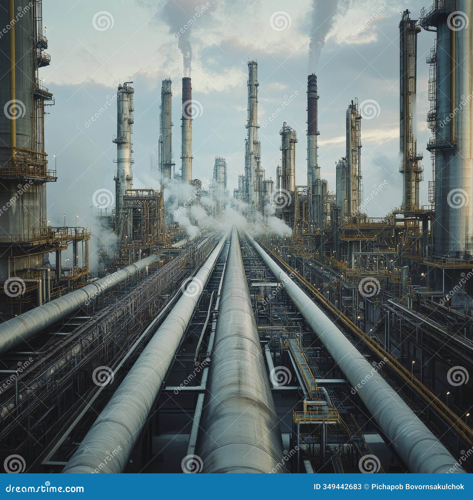 Intricate Refinery Pipelines Stretching into the Horizon Stock Image - Image of process, blue ...