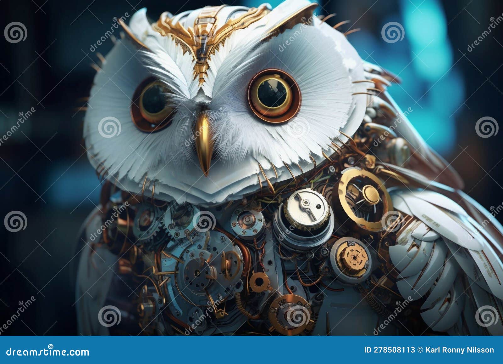 Intricate Robotic Owl in Forest (generative AI) Stock Illustration ...