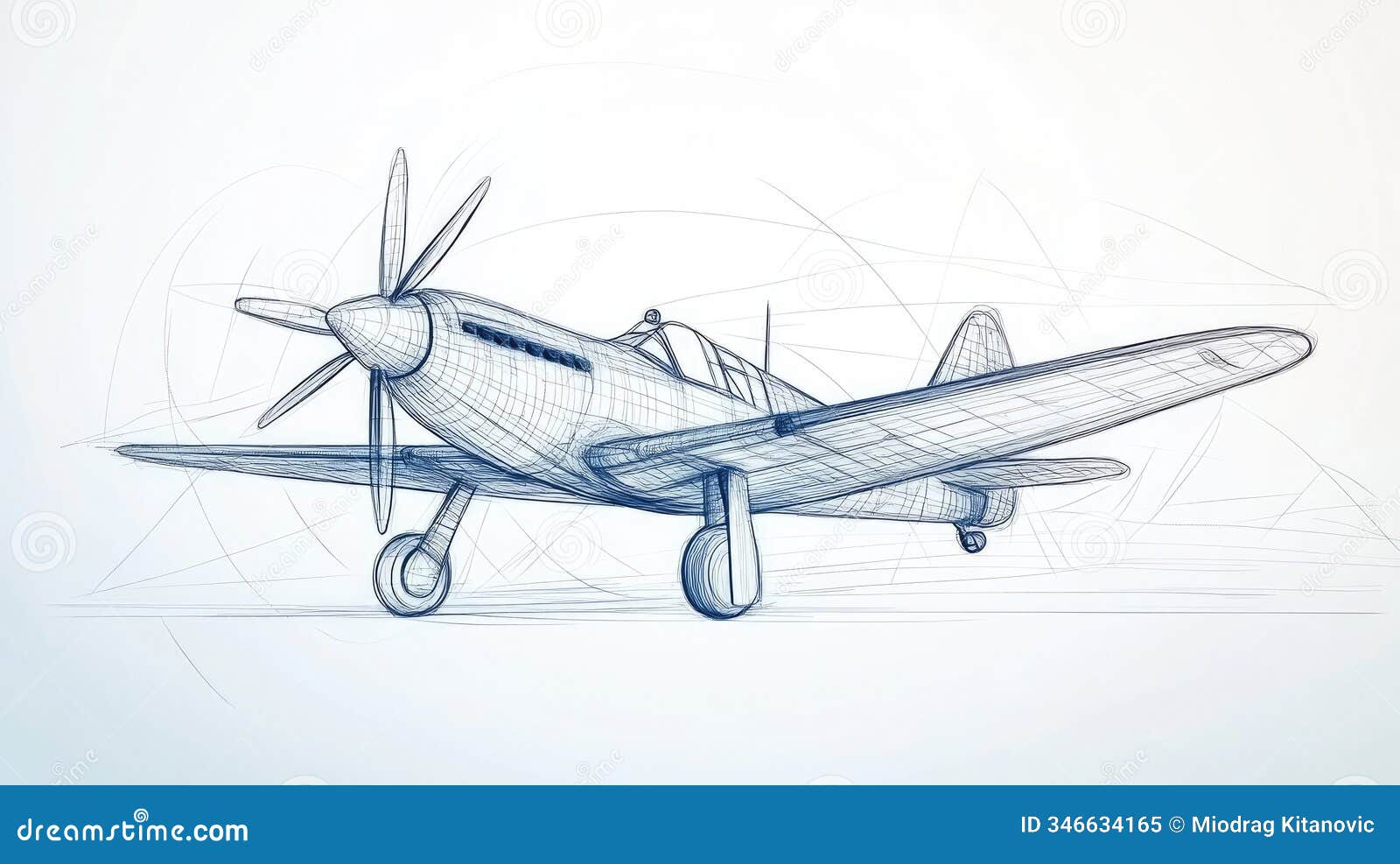 Schematic Illustration of a Spitfire Fighter Aircraft Showcasing Design ...