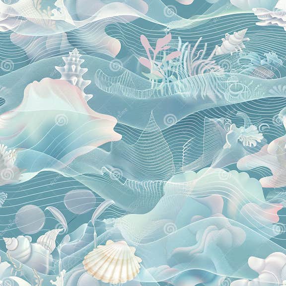 Intricate Seashell and Marine Patterns on Pastel Background Stock Image ...