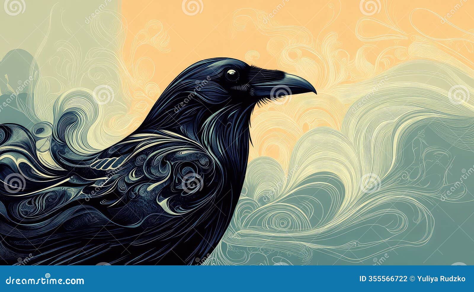 Intricate Silhouette of a Raven or Crow with Detailed Feather Patterns ...