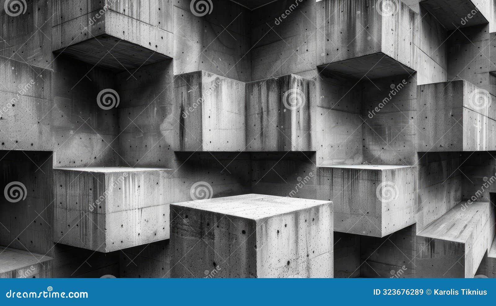 Staggered Concrete Blocks Creating Textured Wall Background With Urban ...