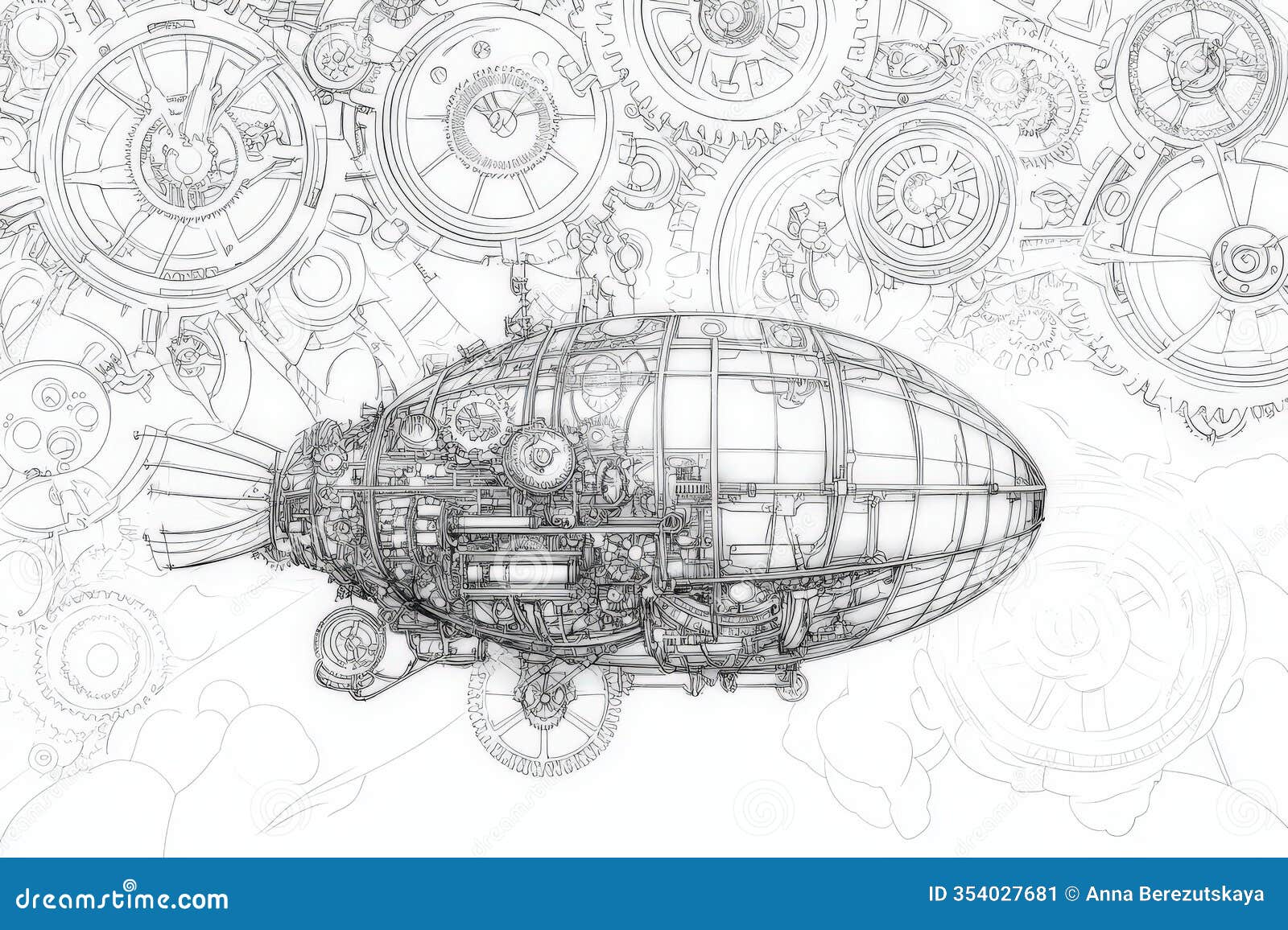 Intricate Steampunk Airship Design Sketch With Gears And Cogs ...