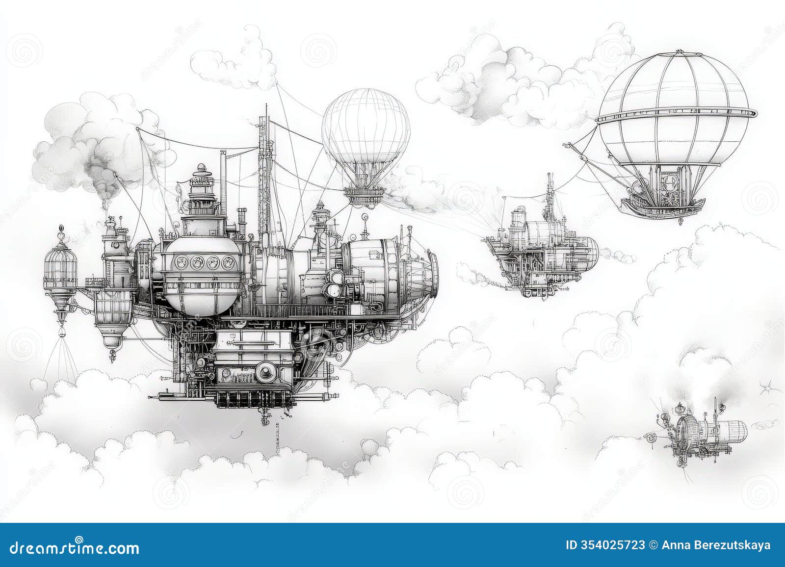 Steampunk Airships In A Sunset Sky. Resplendent. Stock Image ...