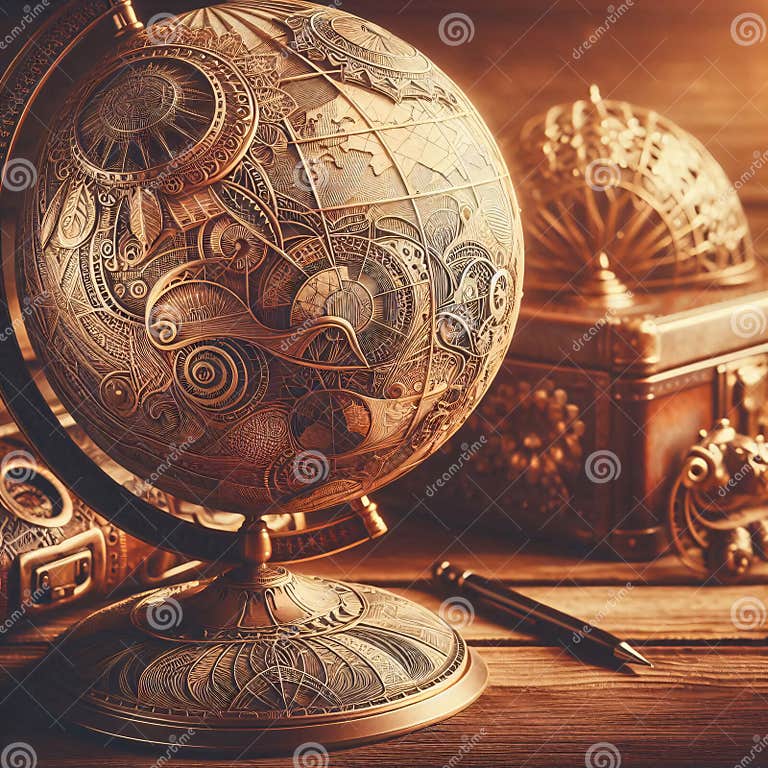 Intricate Steampunk Globe with Gears and Patterns Stock Illustration - Illustration of artistic ...