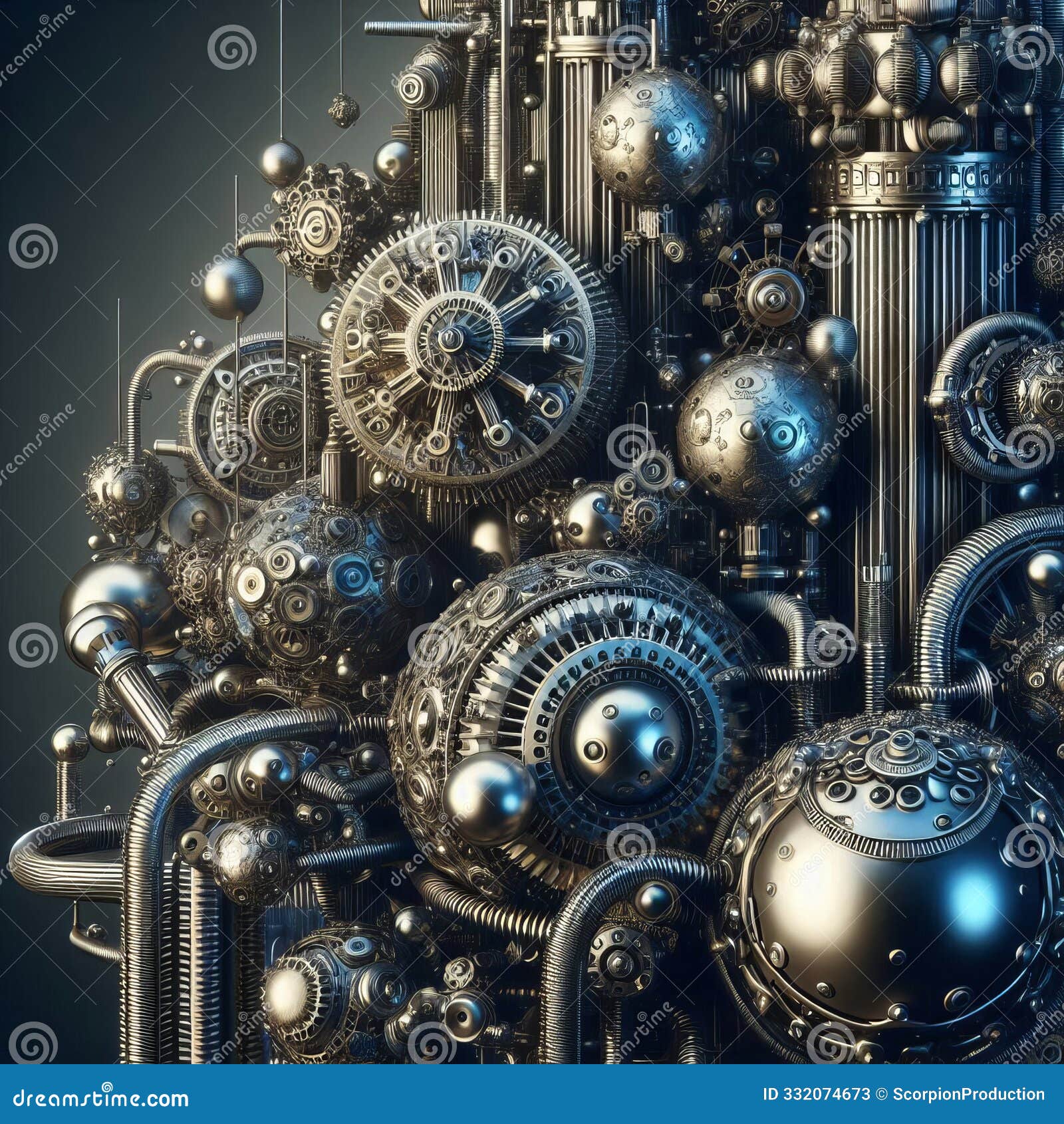 Complex Metallic Steampunk Machinery with Gears and Pipes Stock Image ...