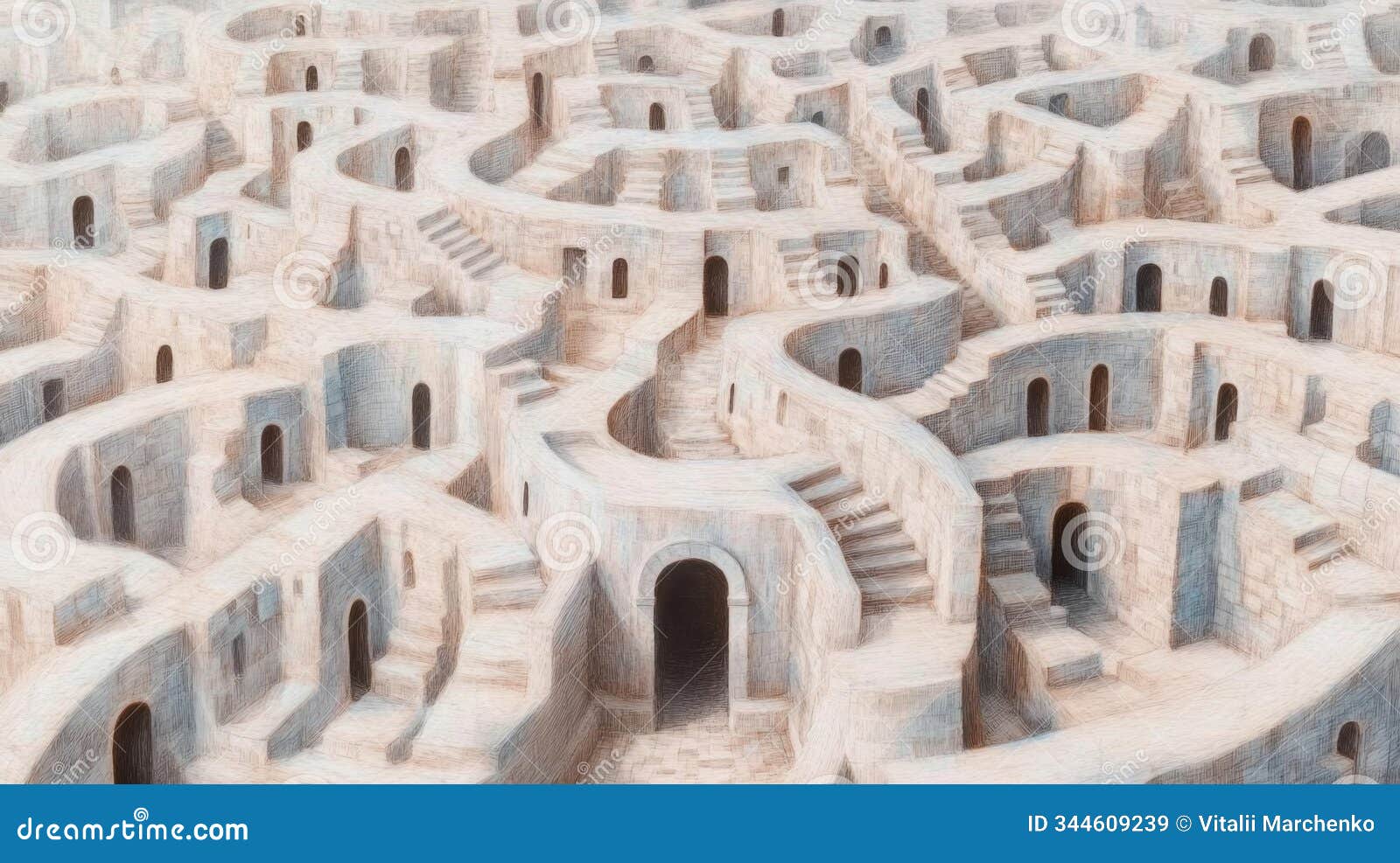Intricate Stone Maze with Arched Entrances and Curved Pathways Stock ...