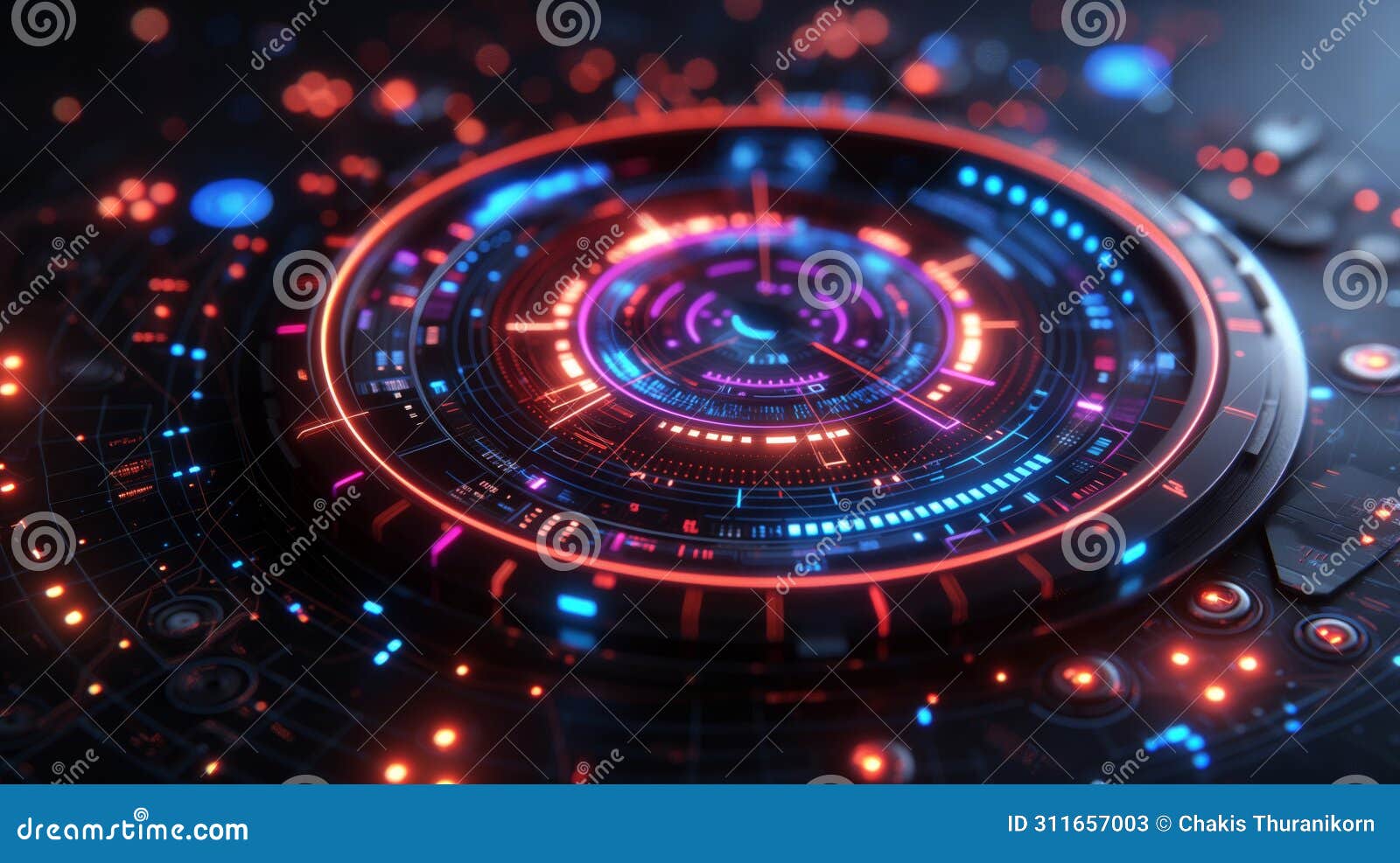 An Intricate Tech Interface with Glowing Neon Lines and Hud Futuristic ...